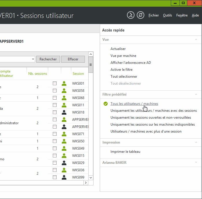 Filtrer les sessions utilisateur